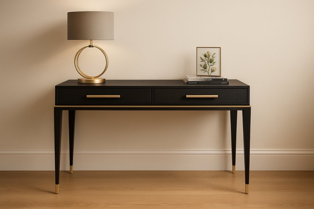 Isaac Dressing Table | Black Ash Veneer & Brass Trim | And So To Bed